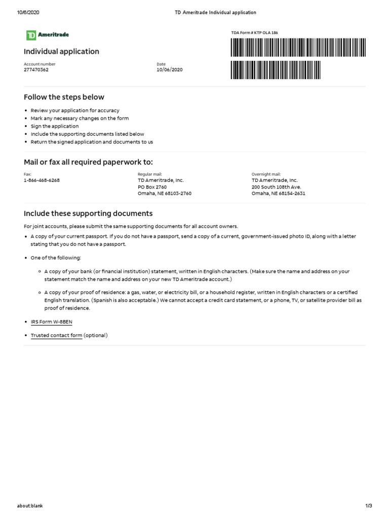 TD Ameritrade Individual Application | PDF | Mail | Securities (Finance)