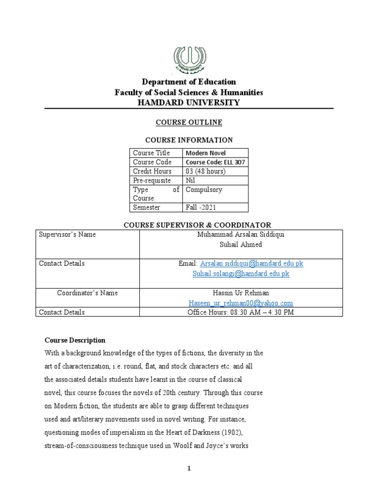 Modern Novel Course Outline 2021 | PDF | Novels | Graphics