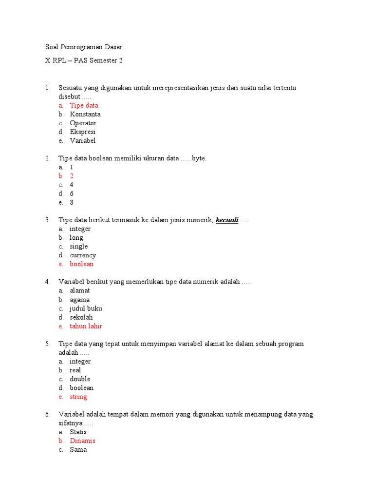 Soal Pemrograman Dasar1 | PDF | Teknologi & Rekayasa