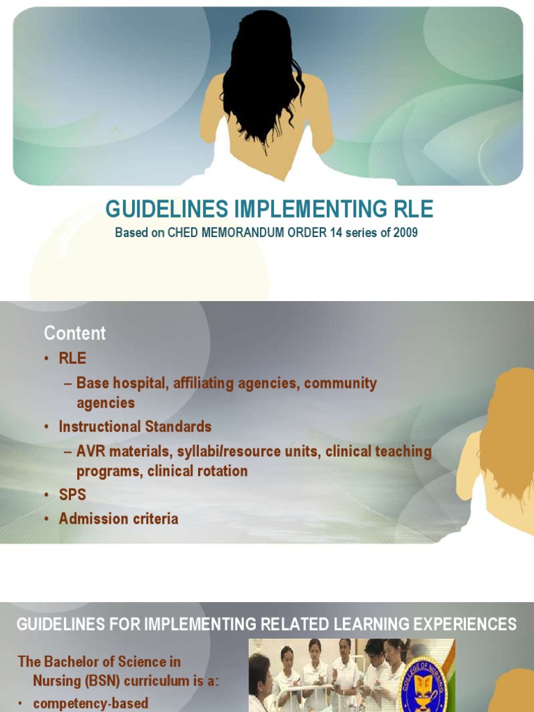 Guidelines Implementing Rle: Based On CHED MEMORANDUM ORDER 14 Series of 2009 | PDF | Nursing ...
