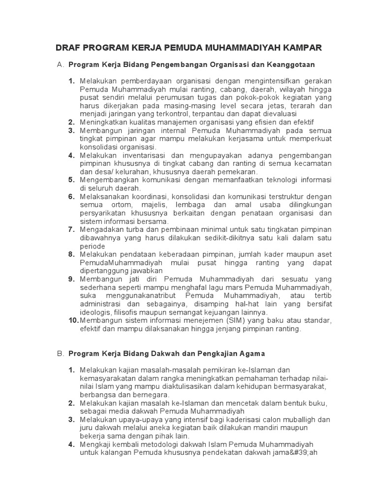 Draf Program Kerja Pemuda Muhammadiyah Kampar | PDF