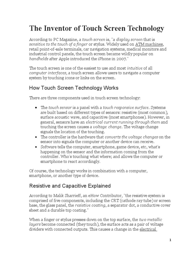 Inventor of Touchsreen Technology | PDF | Touchscreen | Smartphone