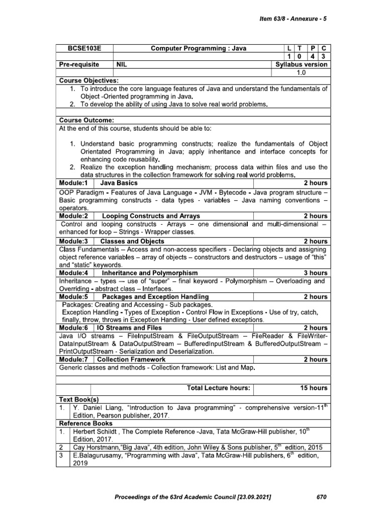 Bcse103e Computer-Programming - Java Eth 1.0 67 Bcse103e 63 Acp | PDF