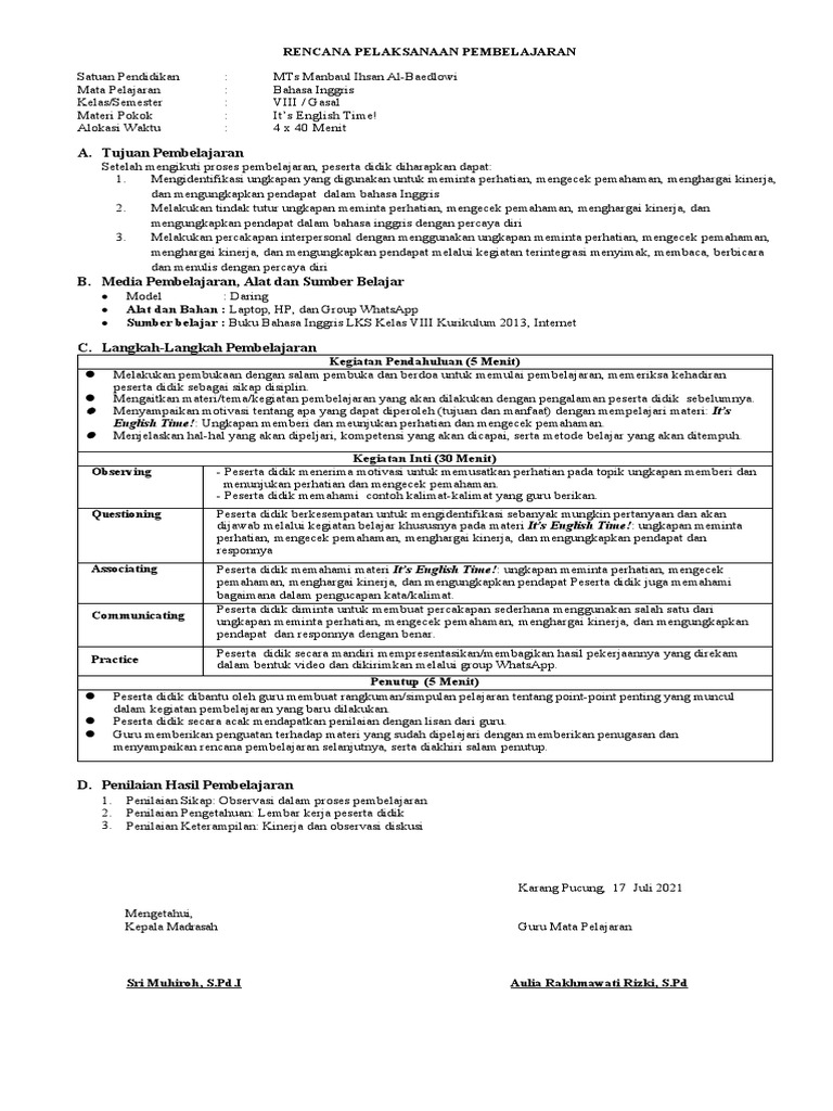 FULL RPP Kelas 8 Bab 1-6 | PDF