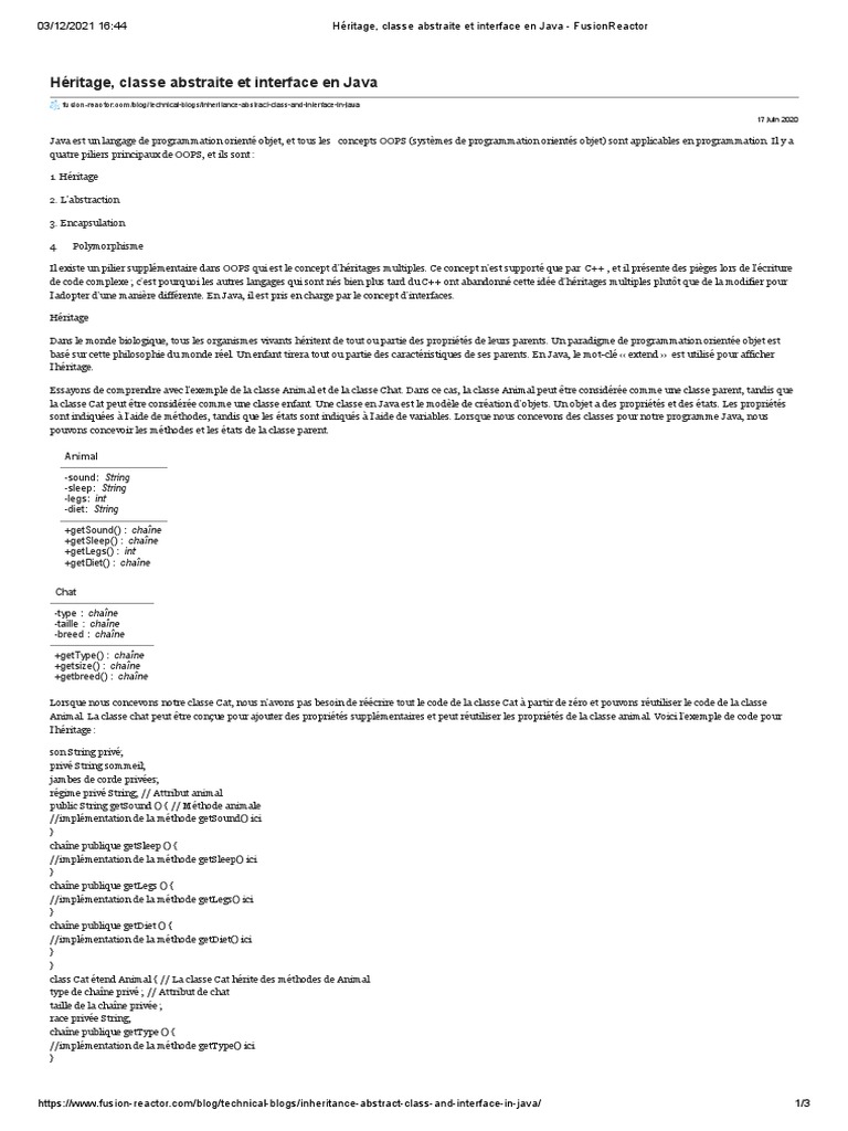 Héritage, Classe Abstraite Et Interface en Java - FusionReactor | PDF | Classe (informatique ...