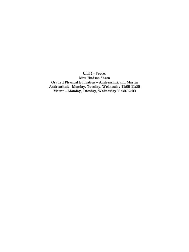 Grade 1 Physical Education Unit 2 - Soccer | PDF | Educational ...