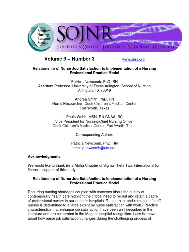 Nurse Job Satisfaction To Implementation of A Nursing Professional ...