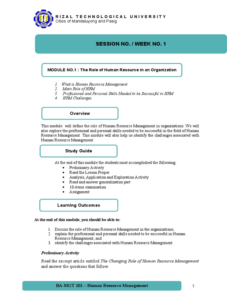 Module 1 - The Role of Human Resource in An Organization - 085534 | PDF ...