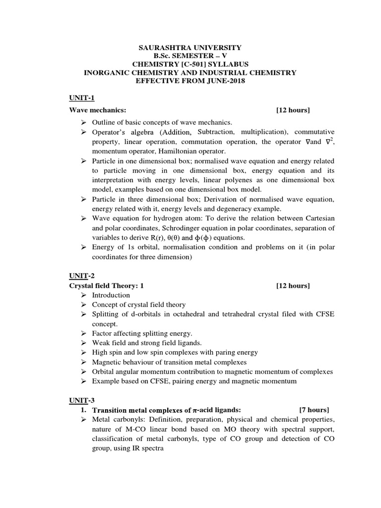 Sem-5 - Chemistry - Effective From 2018 New Syllabus | PDF | Chemistry ...