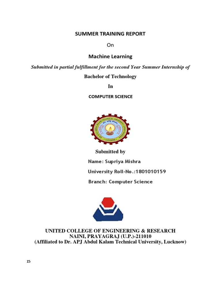 Summer Training Report: Submitted in Partial Fulfillment For The Second ...