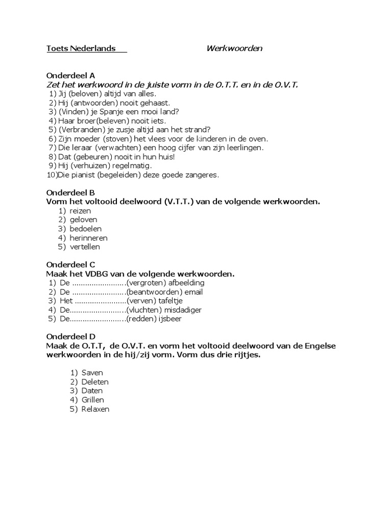 Toets Werkwoorden | PDF