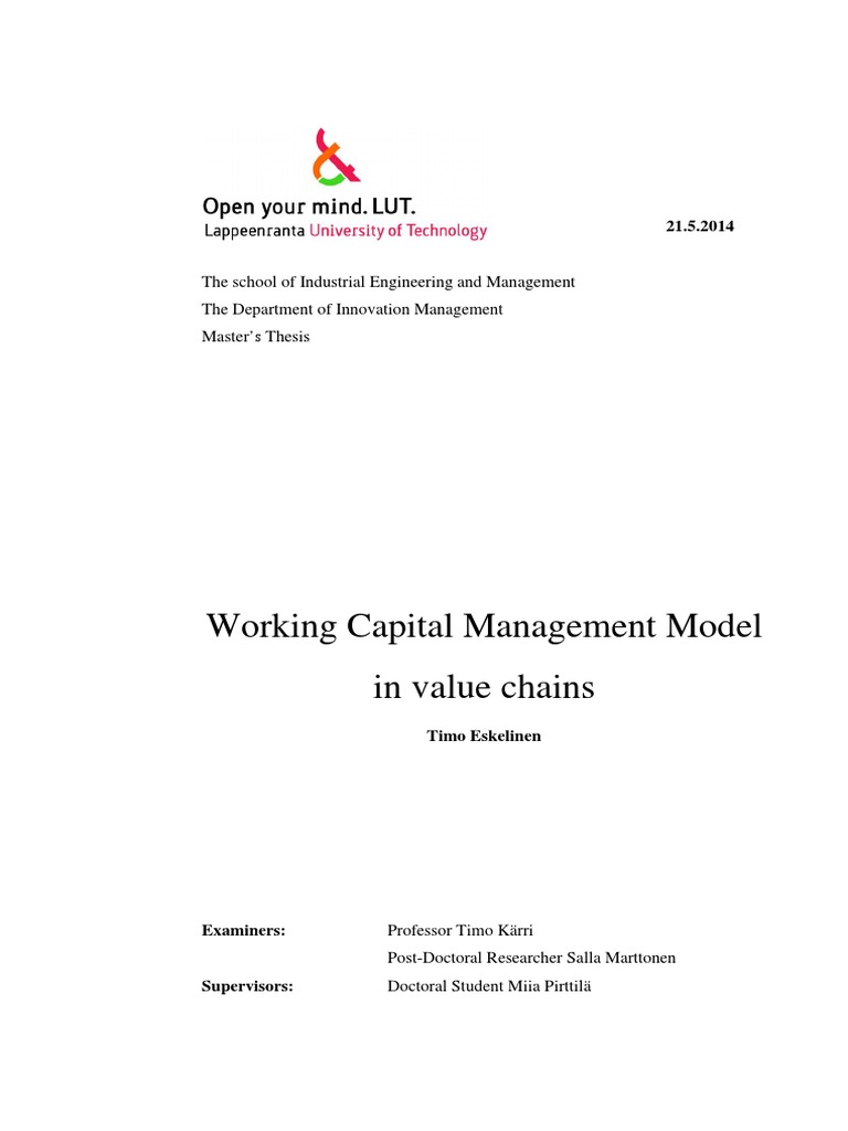 Working Capital Management Model in Value Chains | PDF | Working ...