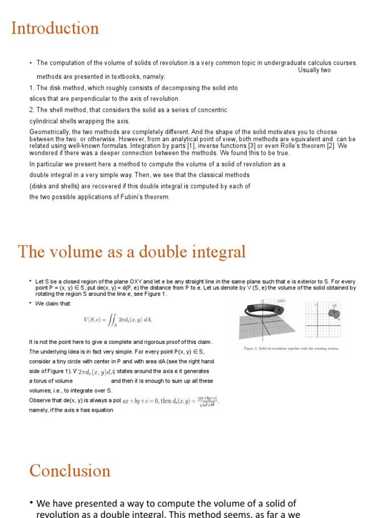 Double Integral Method for Solid Volumes | PDF | Integral | Volume