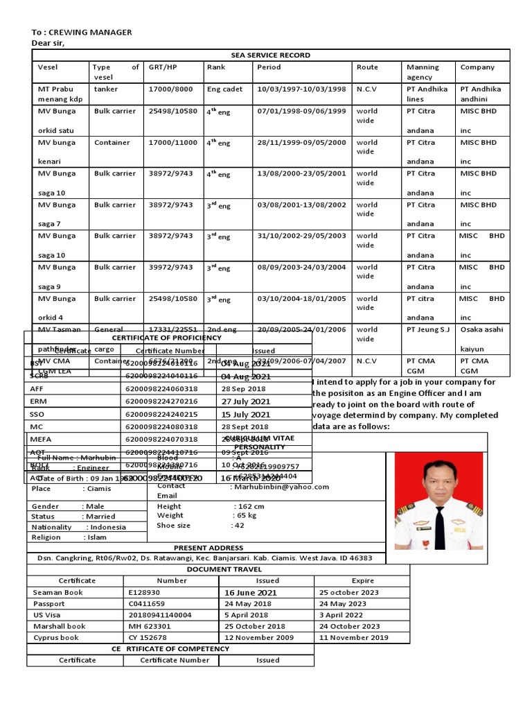 Sea Service Record | PDF | Water Transport | Freight Transport