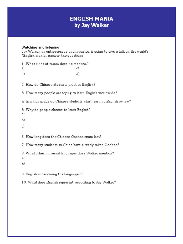 English Mania by Jay Walker: Watching and Listening | PDF | English ...