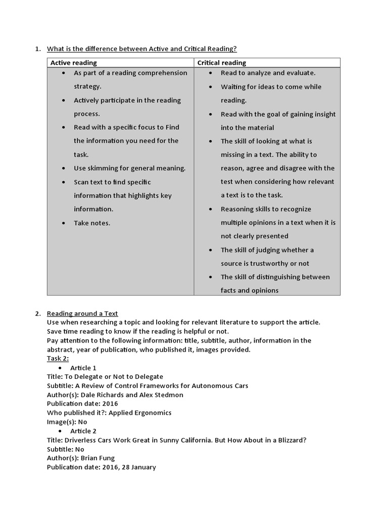 Active Reading Critical Reading | PDF | Reading Comprehension | Speed ...