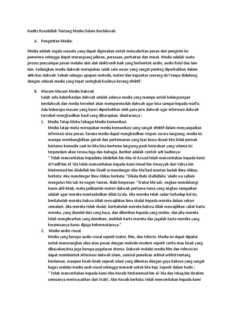 Hadits Rosululloh Tentang Media Dalam Berdakwah (Hadits Dakwah) | PDF Hadits Rosululloh Tentang Media Dalam Berdakwah (Hadits Dakwah) | PDF