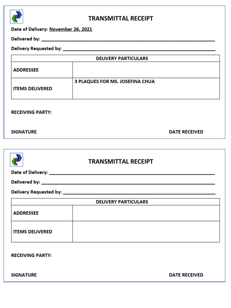 Transmittal Receipt | PDF