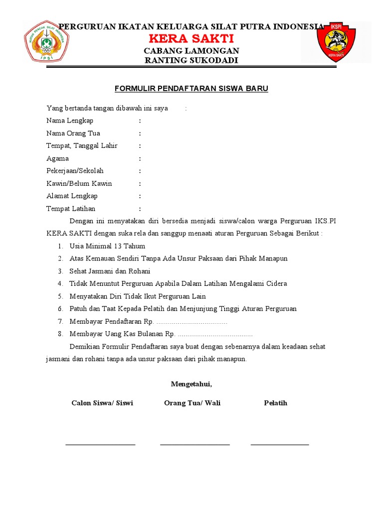 Formulir Pendaftaran Siswa IKS.PI Kera Sakti | PDF | Gaya Hidup