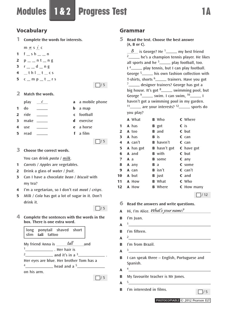 Modules Progress Tes 1A: Vocabulary Grammar | PDF