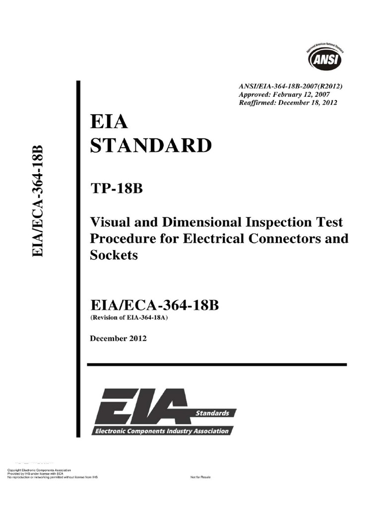 ECA EIA 364 18B 2007R2012TP 18B Visual and Dimensional Inspection | PDF