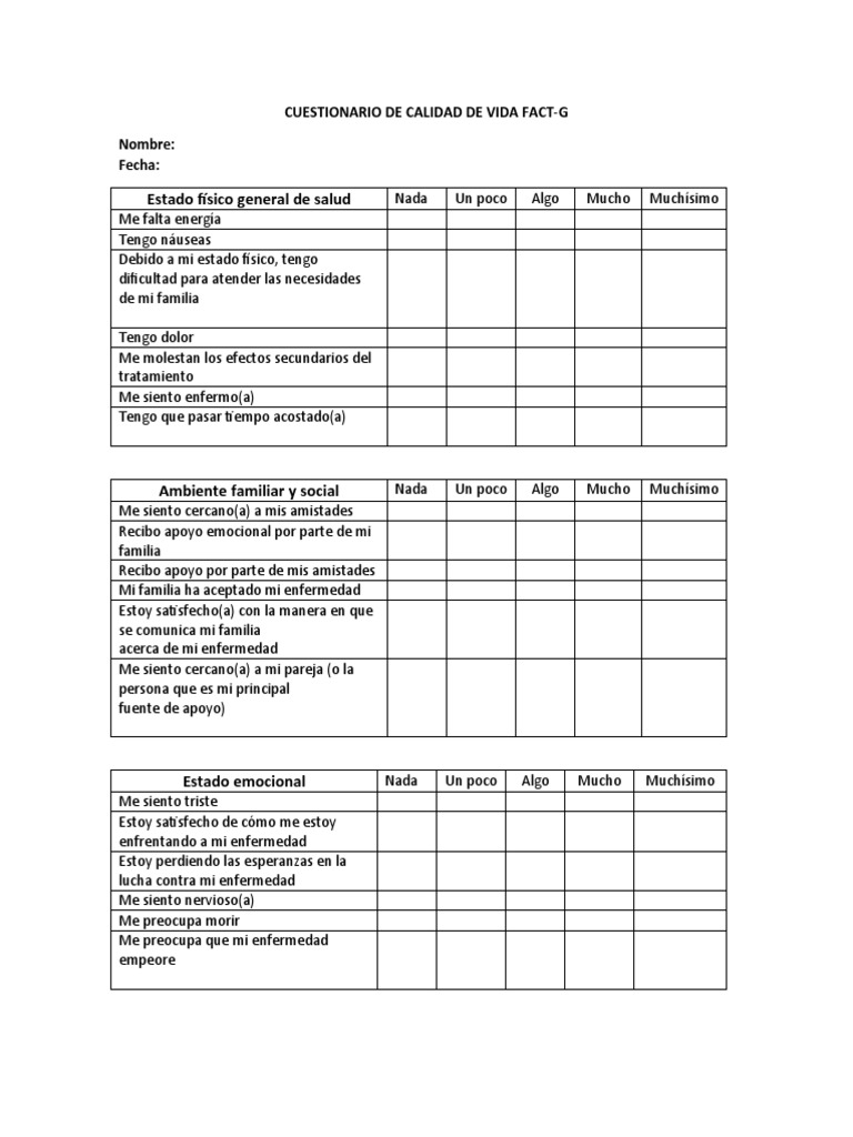 Cuestionario FACT-G | PDF | La naturaleza humana | Conceptos psicologicos
