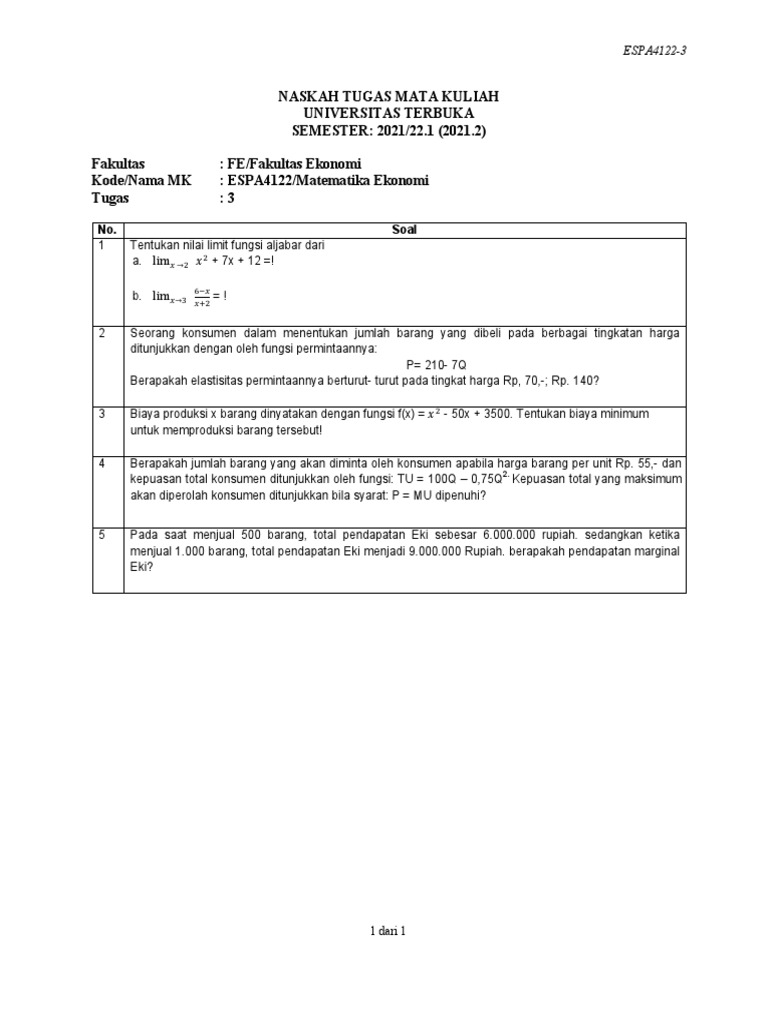 Soal Espa4122 tmk3 3 | PDF