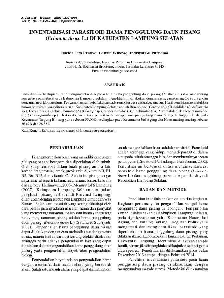 Inventarisasi Parasitoid Hama Penggulung cf972788 | PDF | Sains ...