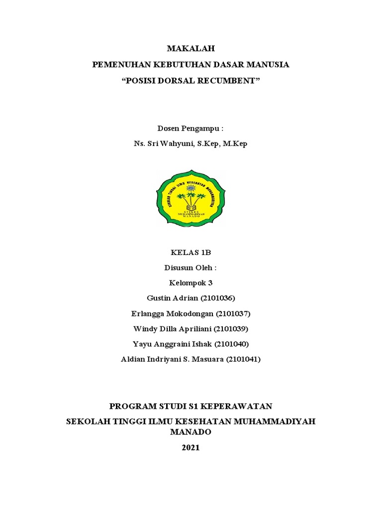 Tugas Makalah PKDM Posisi Dorsal Recumbent | PDF | Kesehatan Holistik