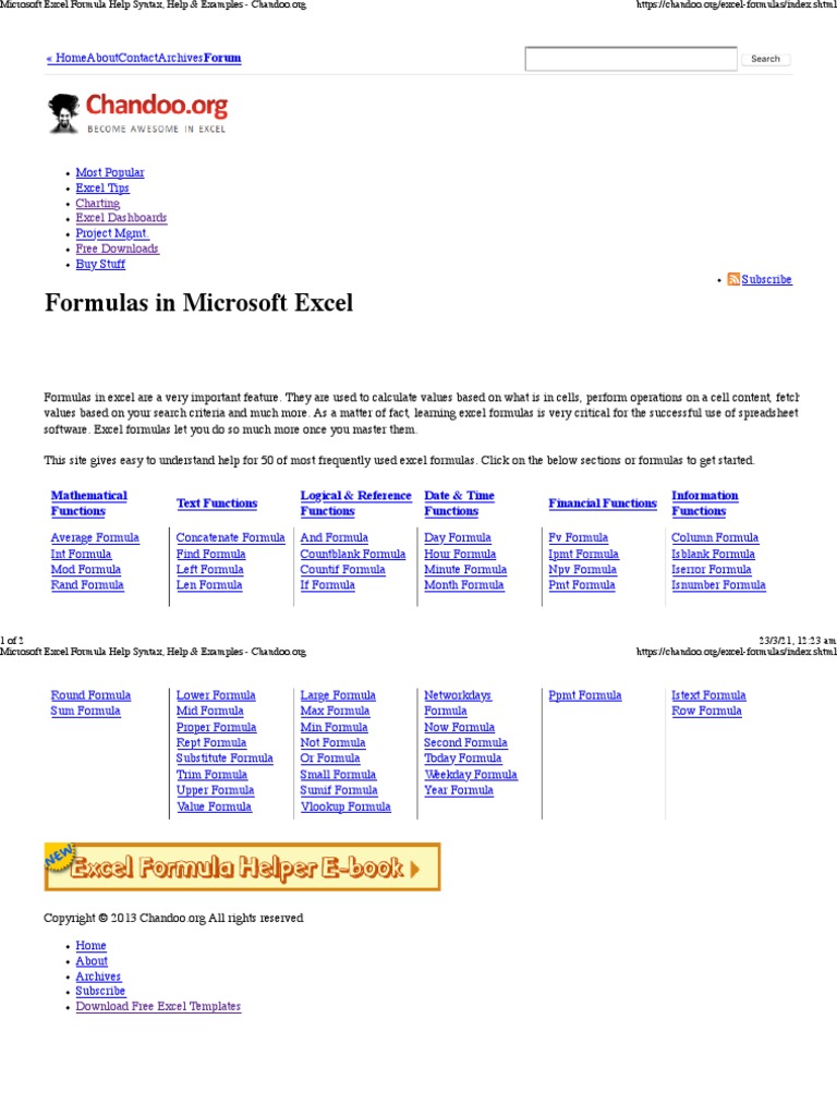 Microsoft Excel Formula Help Syntax, Help & Examples | PDF | Microsoft ...