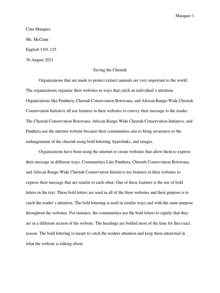 Saving The Cheetah Essay 2 | PDF | Hyperlink | Communication