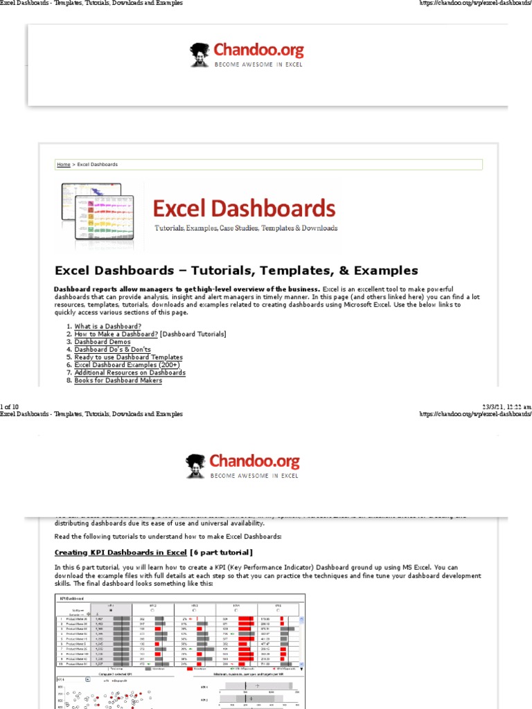 Excel Dashboards - Templates, Tutorials, Downloads and Examples | PDF ...
