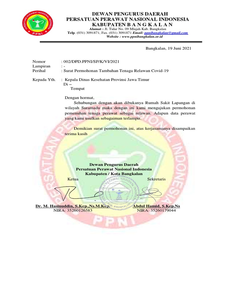 Surat Permohonan Tambahan Tenaga Relawan | PDF