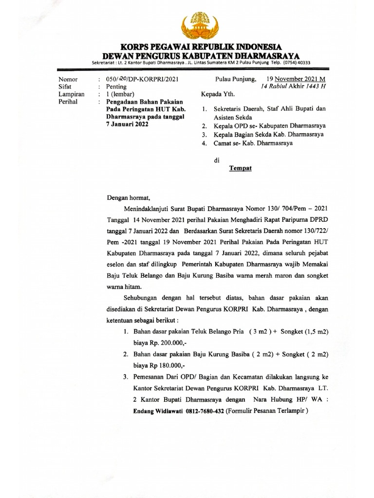 Surat Edaran Ketua Dewan Pengurus KORPRI Kab. Dharmasraya Perihal ... Surat Edaran Ketua Dewan Pengurus KORPRI Kab. Dharmasraya Perihal ...