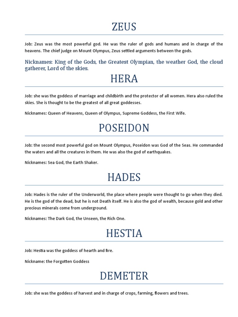 An Overview of the Major Greek Gods and Goddesses: Their Roles and ...