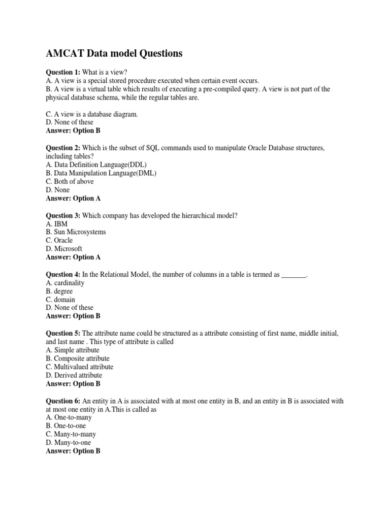 AMCAT Data Model Questions | PDF