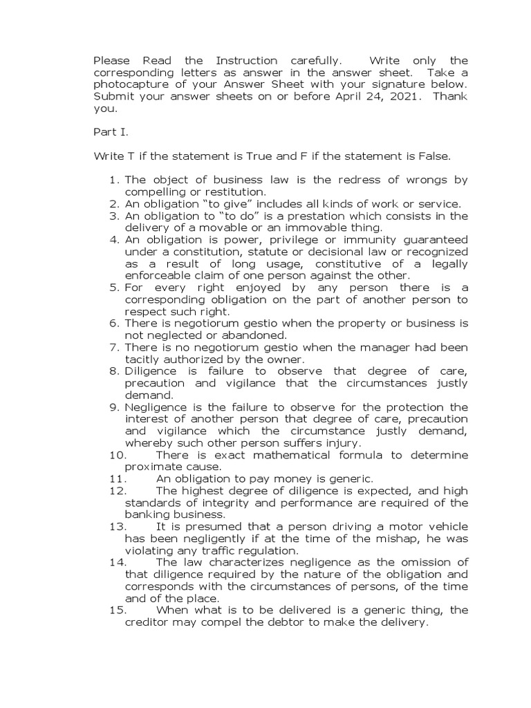 Midterm Exams OBLICON | PDF | Negligence | Legal Liability