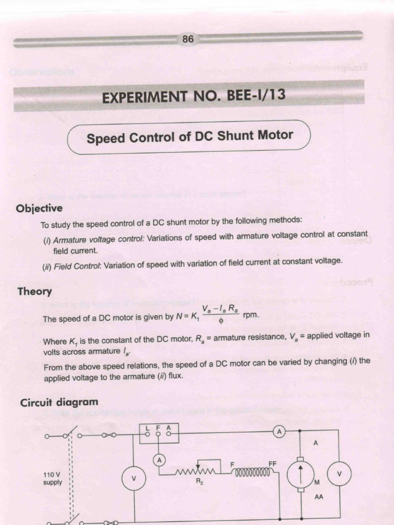 Speed Control of DC Shunt Motor | PDF | Electric Motor | Direct Current