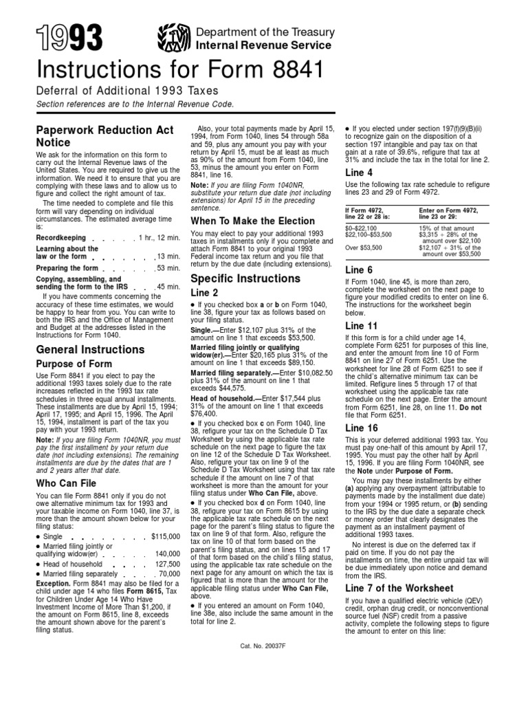 US Internal Revenue Service: I8841 - 1993 | PDF | Internal Revenue ...