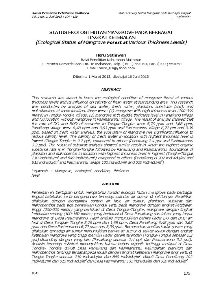 ID Status Ekologi Hutan Mangrove Pada Berba | PDF | Oceanography | Earth Sciences