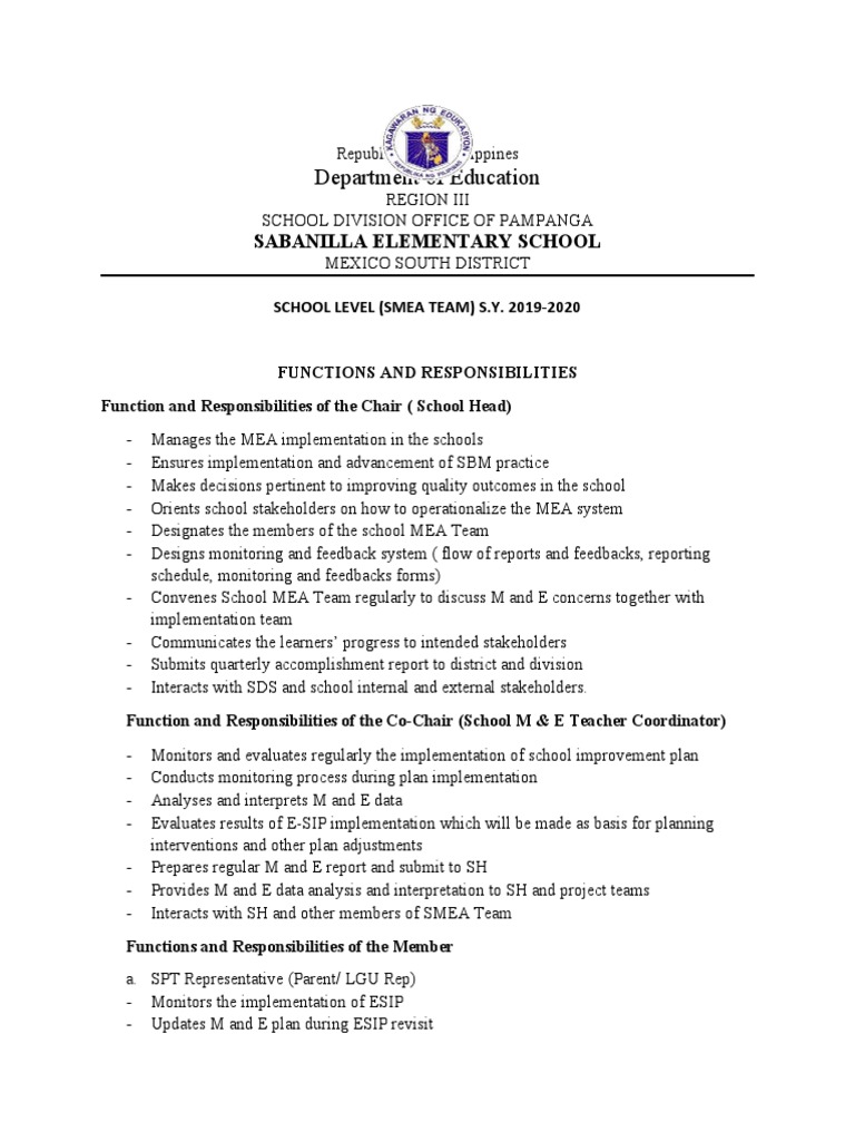 SMEA Functions and Duties 2019-2020 | PDF | Educational Technology ...