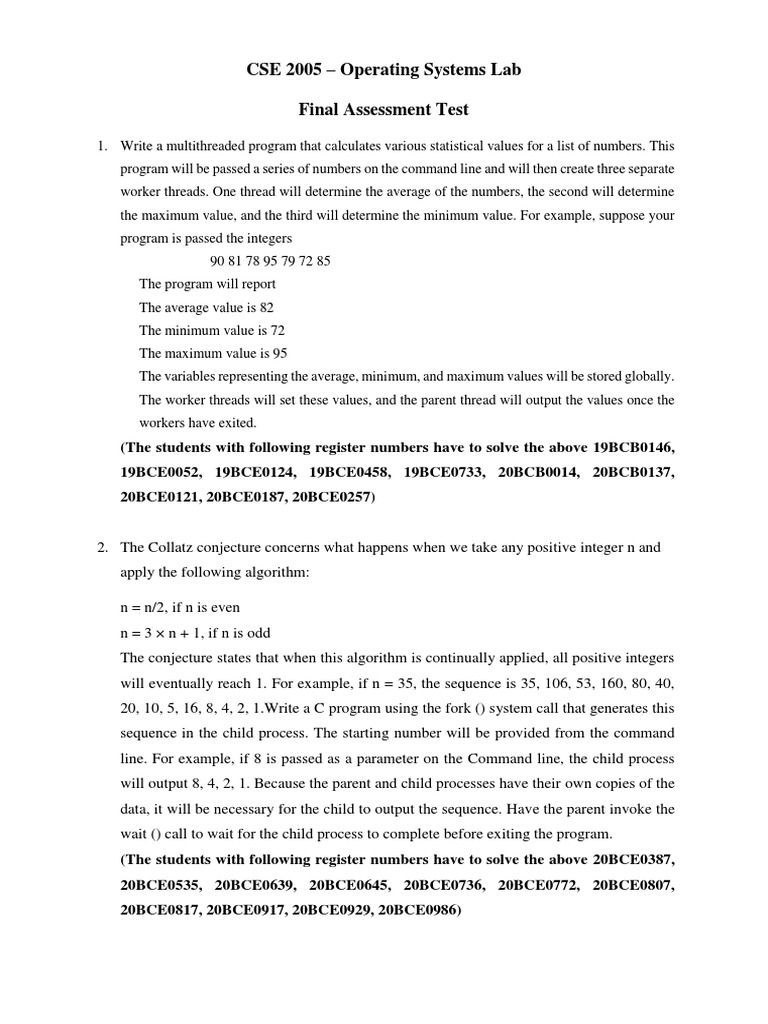 CSE 2005 - Operating Systems Lab Final Assessment Test | PDF | Computer ...
