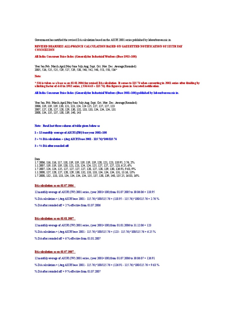 DA Calculation Method | PDF | Business