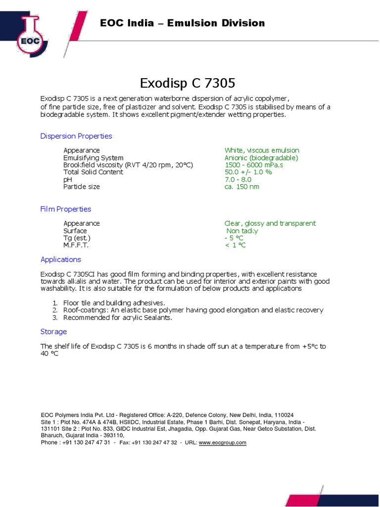 Eoc Pipl - Exodisp C 7305 - TDS | PDF | Home & Garden | Technology ...