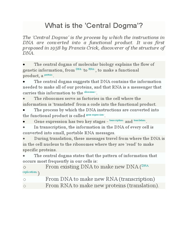 Understanding the Central Dogma of Biology | PDF | Wellness | Science ...