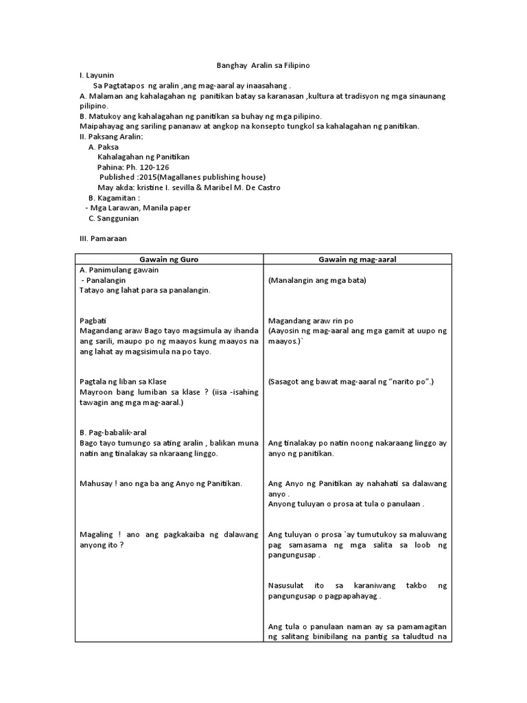 Banghay Aralin Sa Filipino LESSON PLAN | PDF