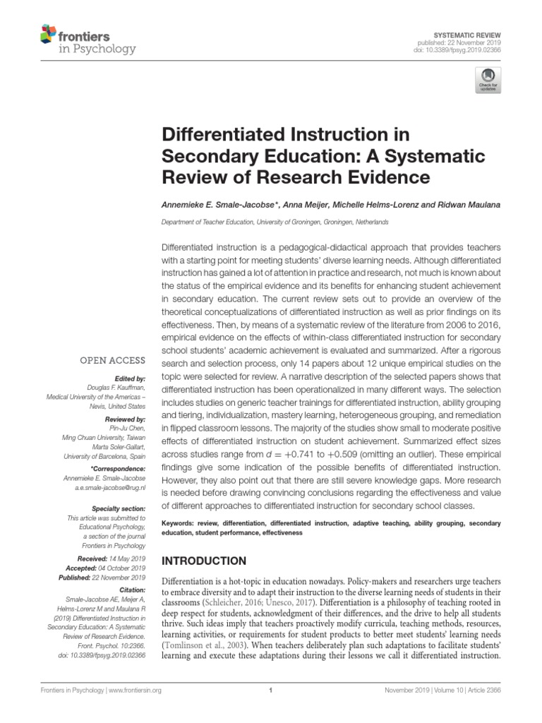 Differentiated Instruction in Secondary Education: A Systematic Review ...