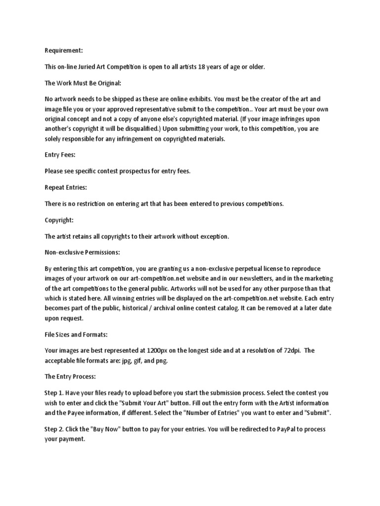 Online Juried Art Competition Rules | PDF | Copyright | Payments