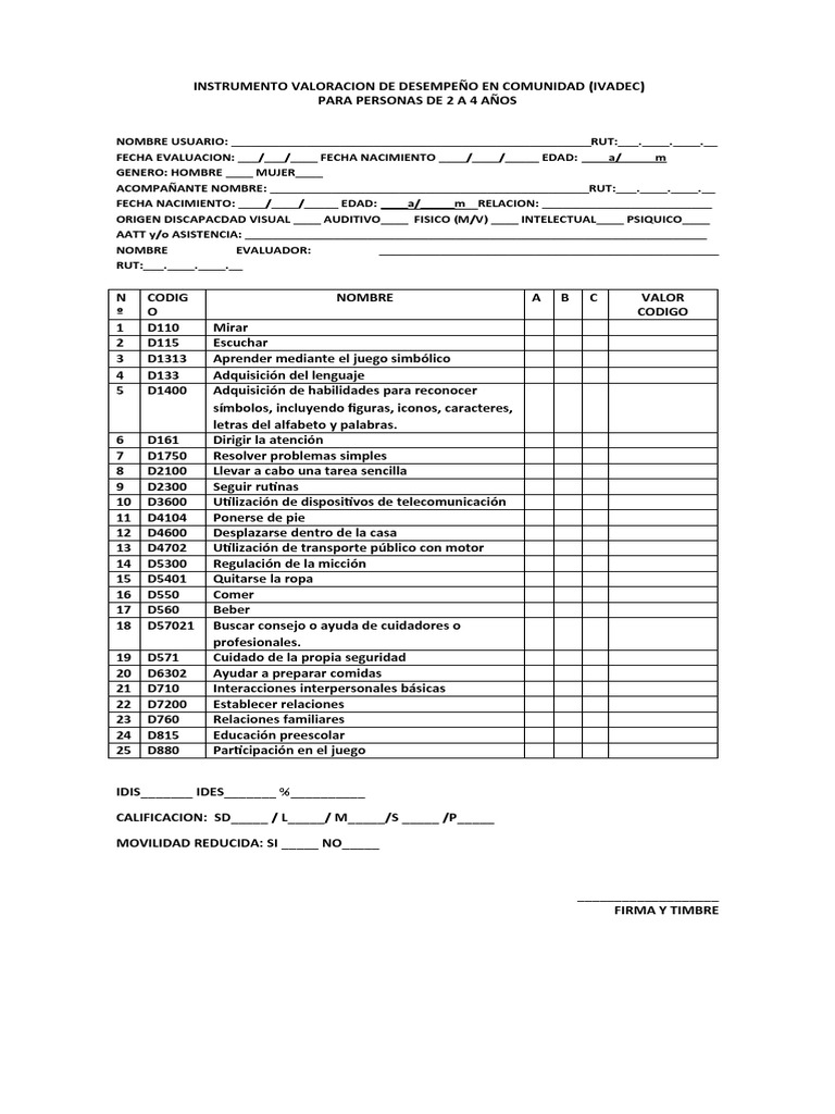 Registro Evaluacion Ivadec 2-4 Años | PDF | Crecimiento personal y profesional