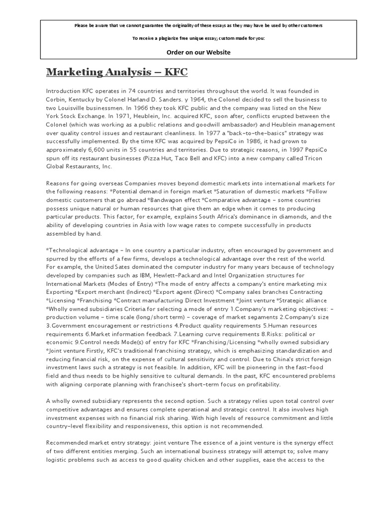 KFC Marketing Analysis and Strategies | PDF | Marketing Research ...